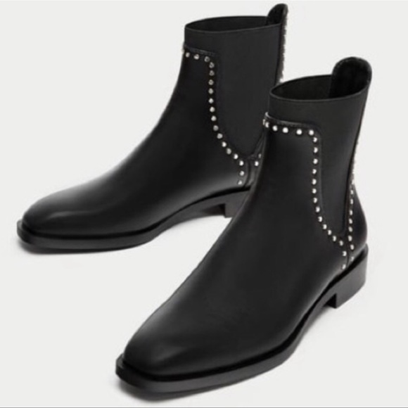 Zara | Shoes | Zara Nwt Black Leather Studded Chelsea Boot | Poshmark